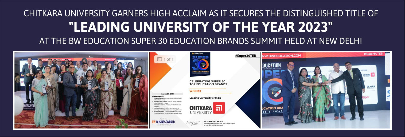 Chitkara University Recognised as Leading University of 2023 at BW Education Awards | Chitkara ...